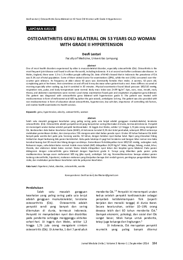(PDF) Osteoarthritis Genu Bilateral on 53 Years Old Woman with Grade II ...