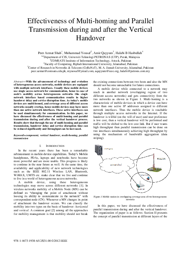 (PDF) Effectiveness of multi-homing and parallel transmission during and after the vertical handover