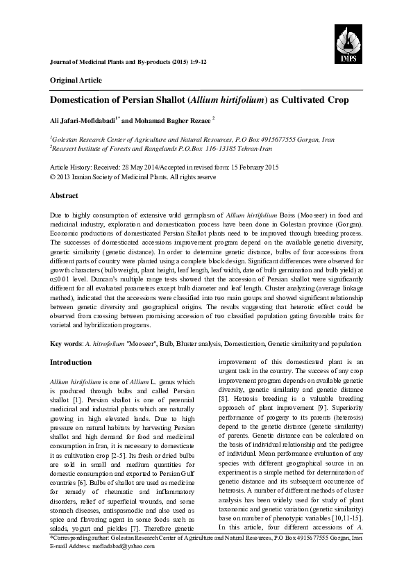 (PDF) Domestication of Persian Shallot (Allium hirtifolium) as ...