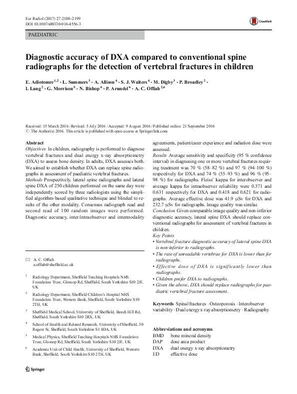 (PDF) Diagnostic accuracy of DXA compared to conventional spine ...