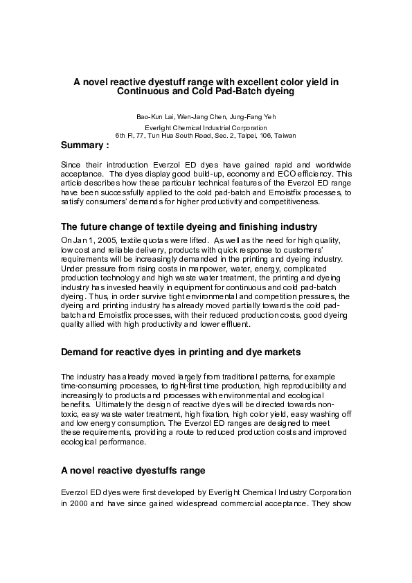 (PDF) A novel reactive dyestuff range with excellent color yield in ...