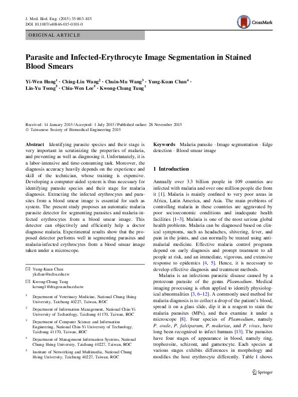 (PDF) Parasite and Infected-Erythrocyte Image Segmentation in Stained ...