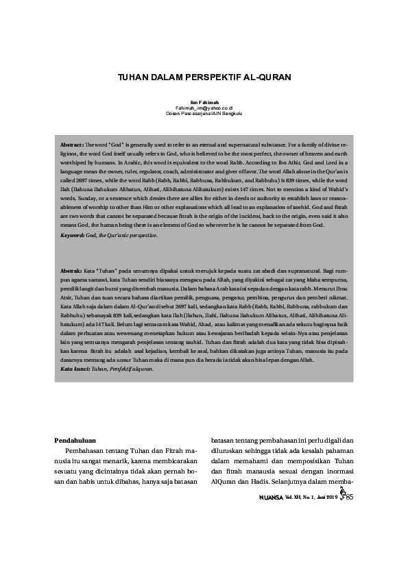 (PDF) Tuhan Dalam Perspektif Al-Quran