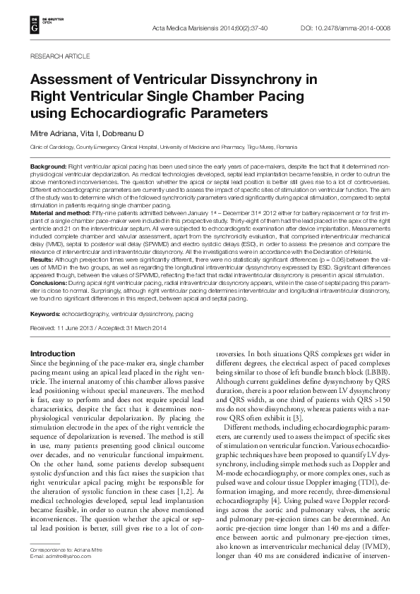 (PDF) Assessment of Ventricular Dissynchrony in Right Ventricular ...