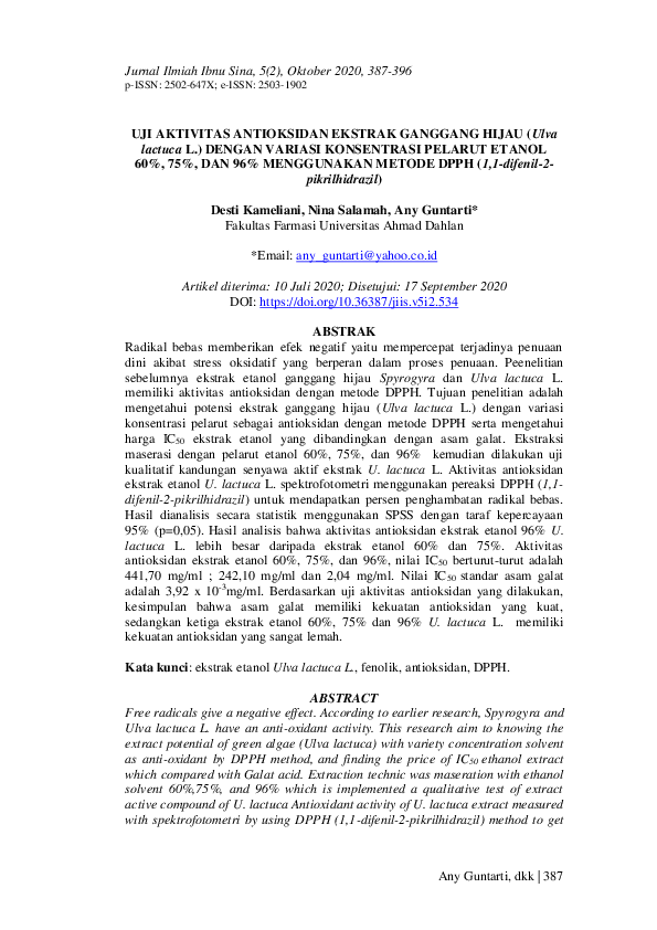 (PDF) UJI AKTIVITAS ANTIOKSIDAN EKSTRAK GANGGANG HIJAU (Ulva lactuca L ...