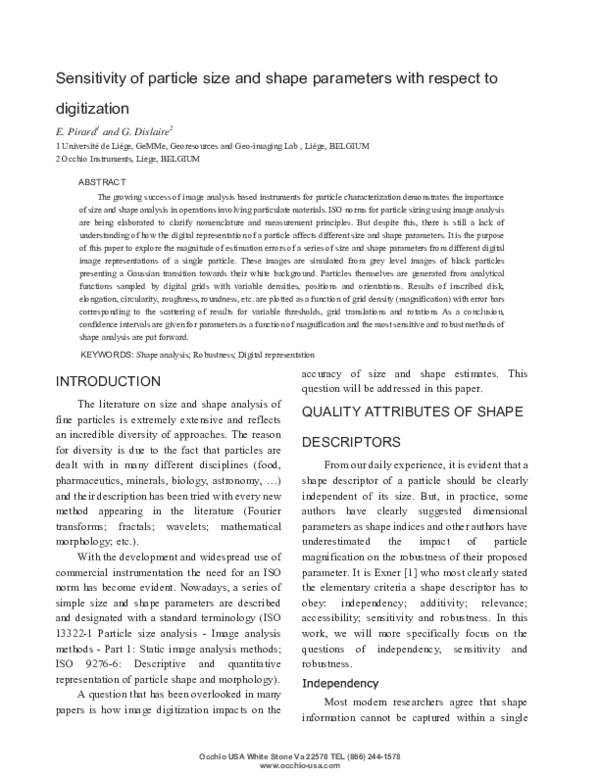 (PDF) Sensitivity of particle size and shape parameters with respect to digitization