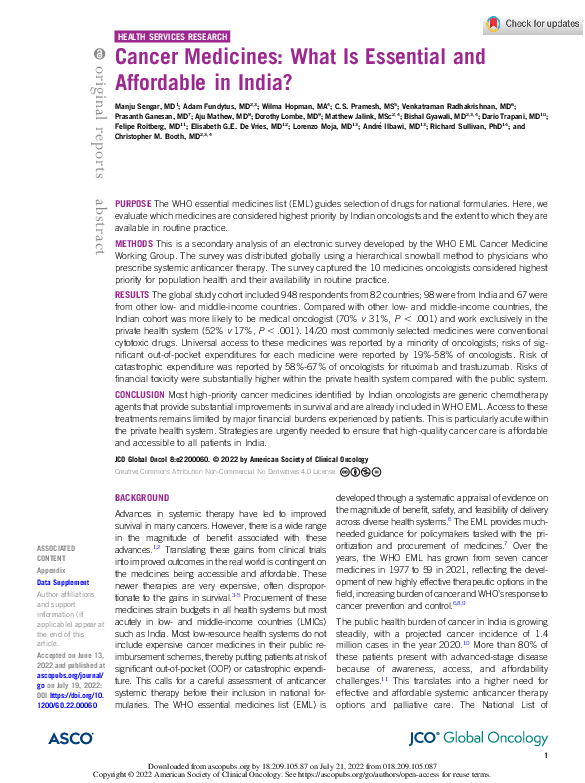 (PDF) Cancer Medicines: What Is Essential and Affordable in India?
