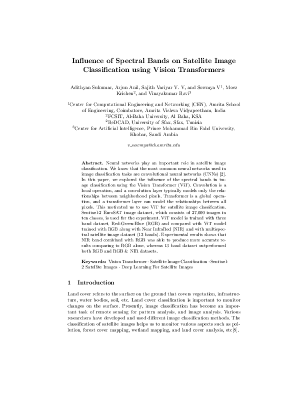 Pdf Influence Of Spectral Bands On Satellite Image Classification