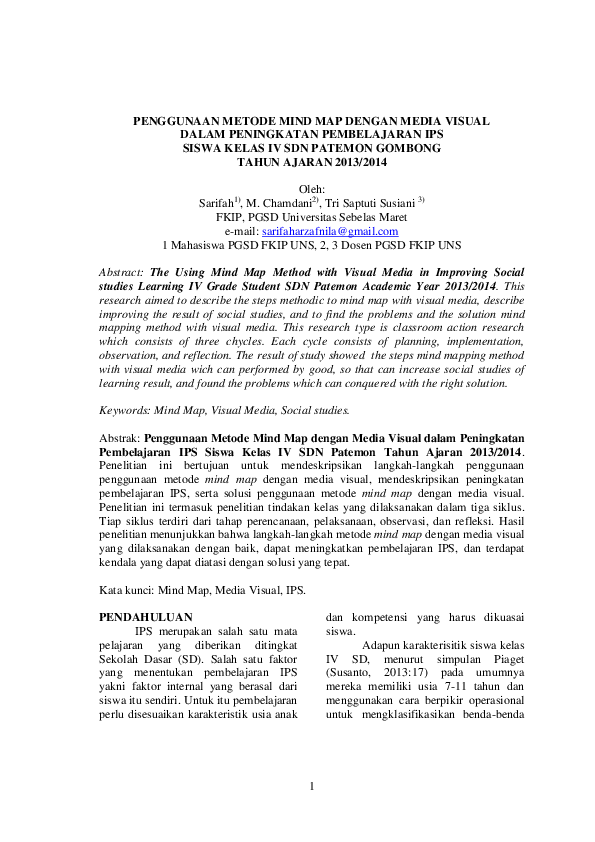 (PDF) Penggunaan Metode Mind Map Dengan Media Visual Dalam Peningkatan Pembelajaran Ips Siswa ...