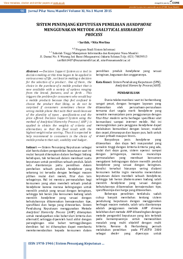 (PDF) Sistem Penunjang Keputusan Pemilihan Handphone Menggunakan Metode ...