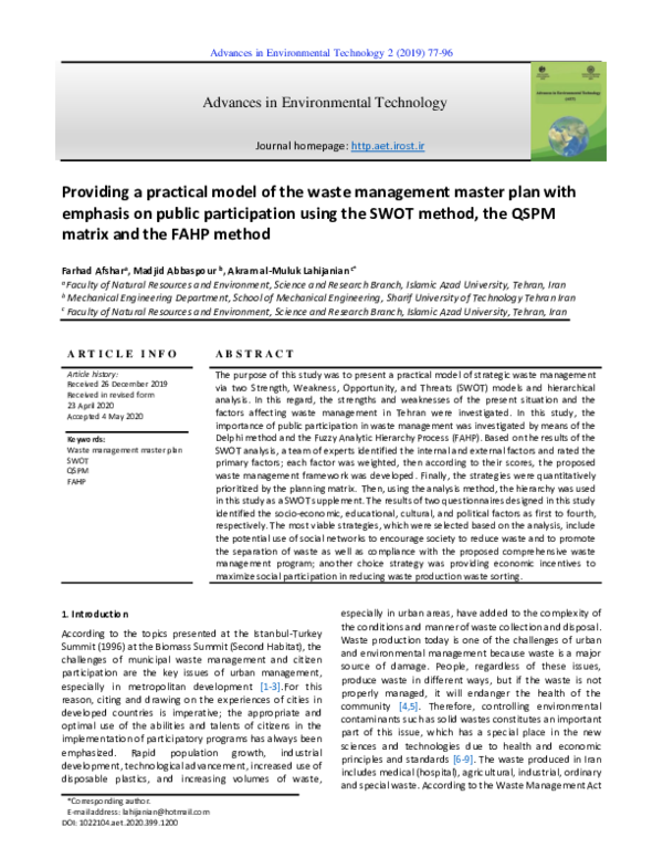 (PDF) Providing a practical model of the waste management master plan ...