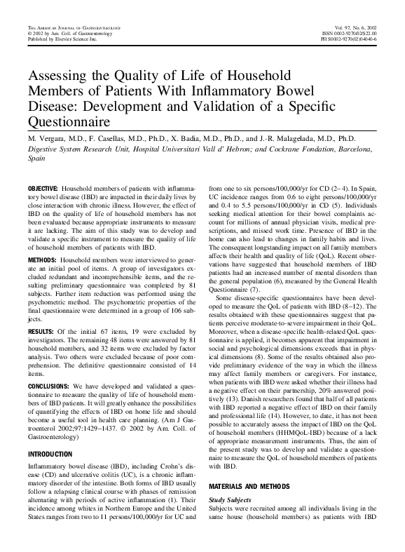 (PDF) Assessing the quality of life of household members of patients with inflammatory bowel ...
