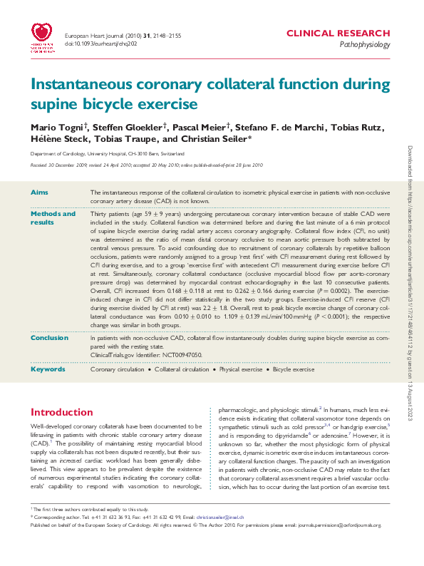 (PDF) Instantaneous coronary collateral function during supine bicycle ...