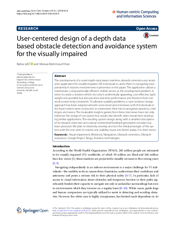 (PDF) User-centered design of a depth data based obstacle detection and avoidance system for the ...