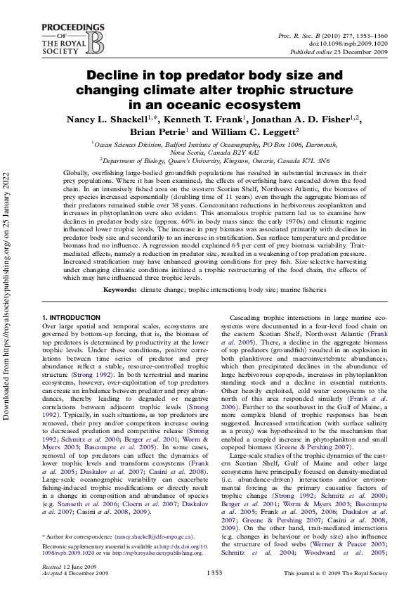(PDF) Decline in top predator body size and changing climate alter ...