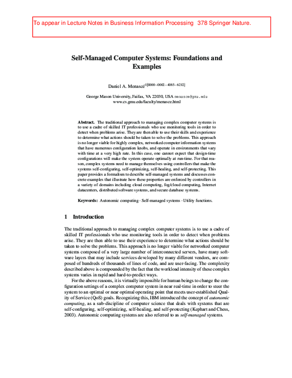 (PDF) Self-managed Computer Systems: Foundations and Examples