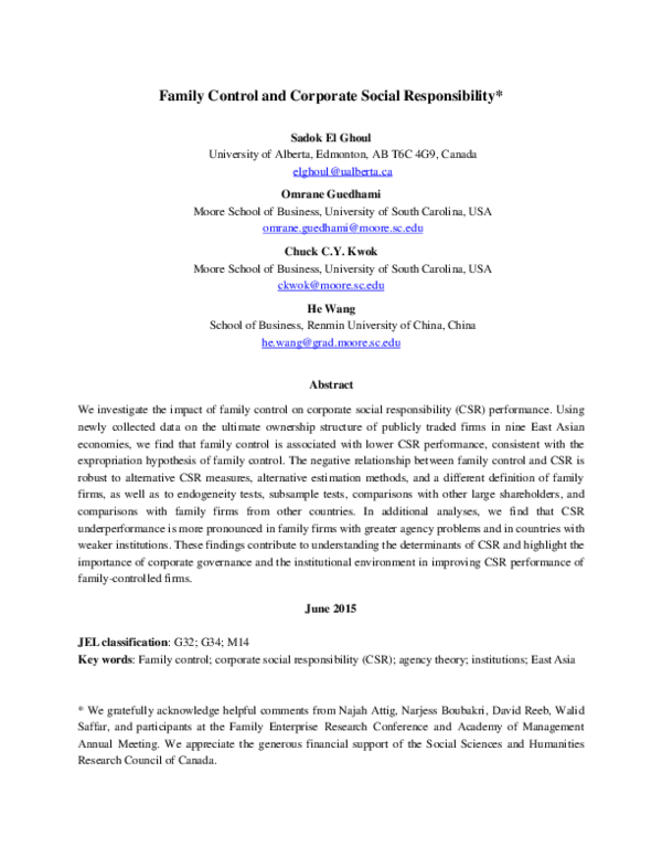 (PDF) Family Control and Corporate Social Responsibility