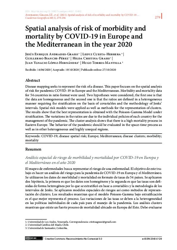 (PDF) Spatial analysis of risk of morbidity and mortality by COVID-19 ...