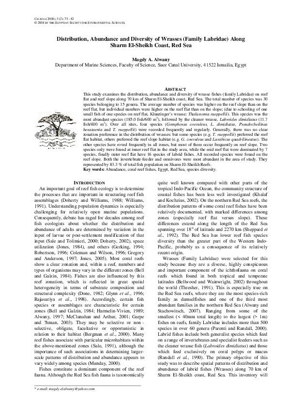 (PDF) Distribution, Abundance and Diversity of Wrasses (Family Labridae ...