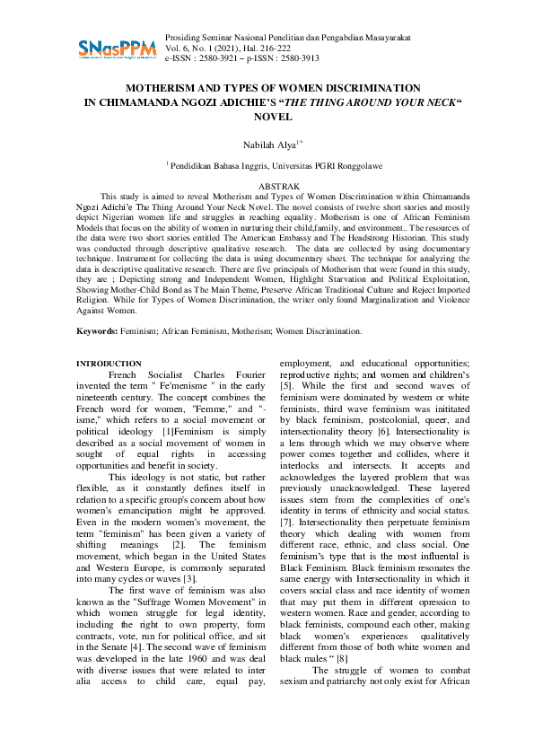 (PDF) Motherism and Types of Women Discrimination in Chimamanda Ngozi ...