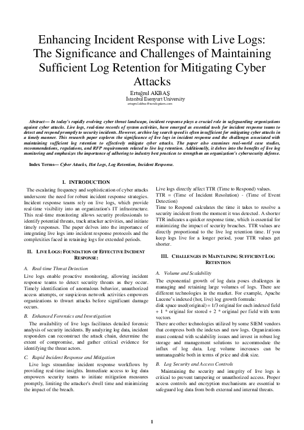 Pdf Enhancing Incident Response With Live Logs The Significance And