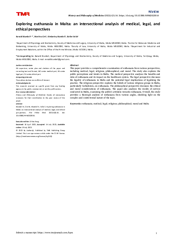 (PDF) Exploring euthanasia in Malta: an intersectional analysis of ...