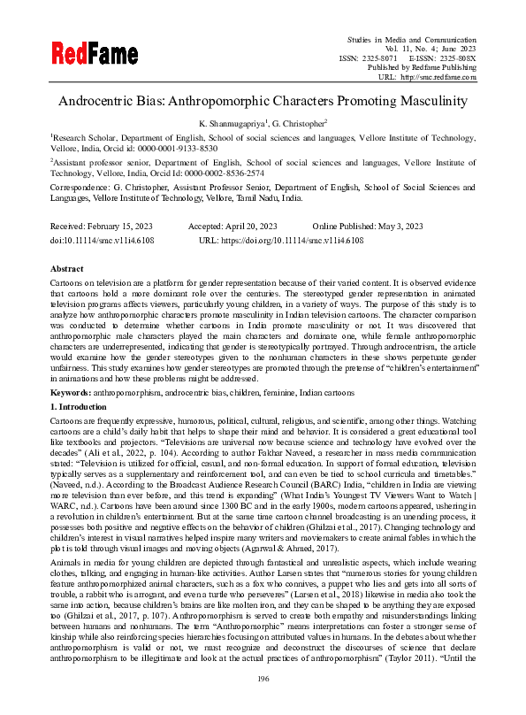 (PDF) Androcentric Bias: Anthropomorphic Characters Promoting Masculinity