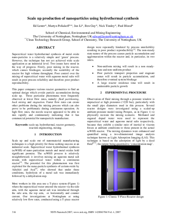 (PDF) Scale up production of nanoparticles using hydrothermal synthesis