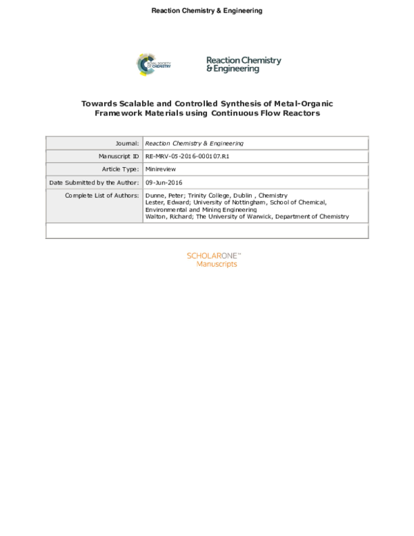 (PDF) Towards scalable and controlled synthesis of metal–organic framework materials using ...