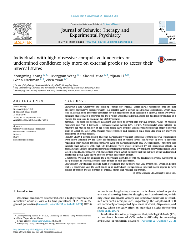 (PDF) Individuals with high obsessive-compulsive tendencies or ...
