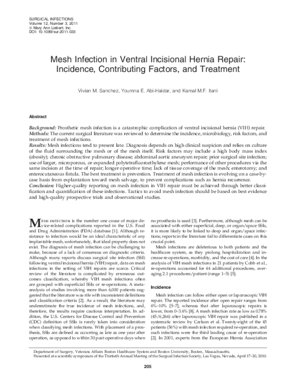 (PDF) Mesh Infection in Ventral Incisional Hernia Repair: Incidence ...
