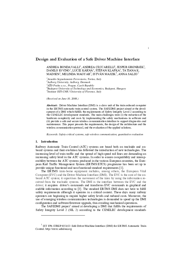 (PDF) Design and Evaluation of a Safe Driver Machine Interface