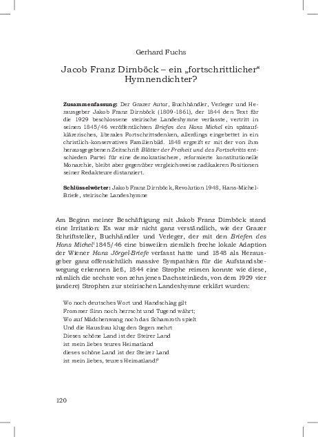 (PDF) Jacob Franz Dirnböck – ein „fortschrittlicher“ Hymnendichter?