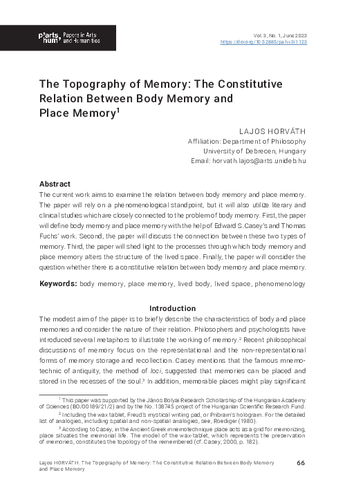 (PDF) The Topography of Memory: The Constitutive Relation Between Body ...