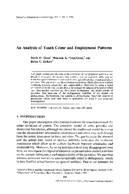 (PDF) An analysis of youth crime and employment patterns | Robin ...