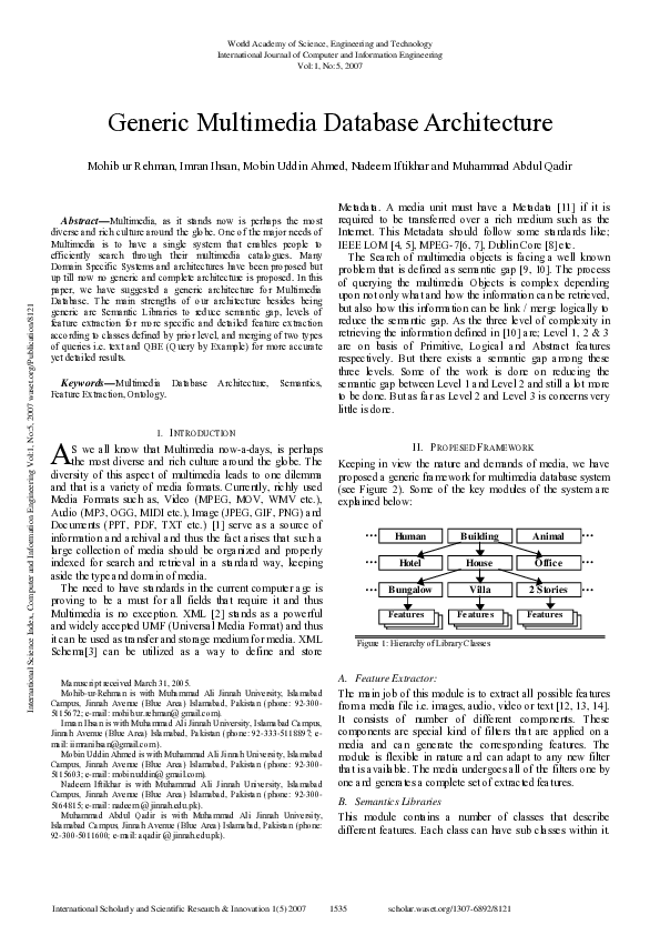 (PDF) Generic Multimedia Database Architecture