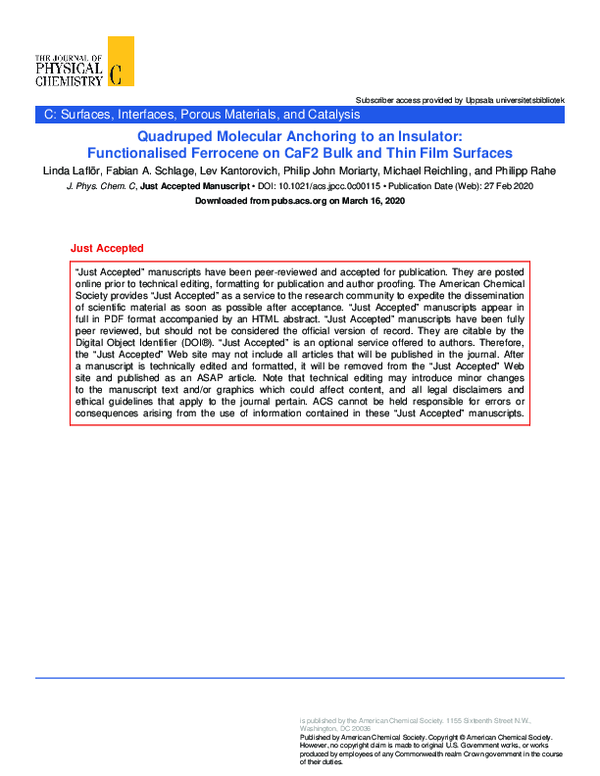 (PDF) Quadruped Molecular Anchoring to an Insulator: Functionalized Ferrocene on CaF2 Bulk and ...