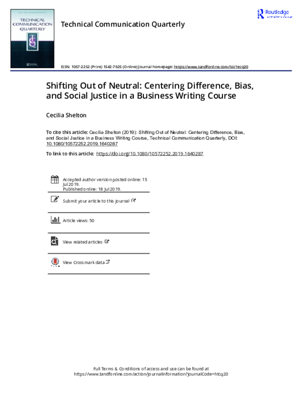 (PDF) Shifting Out of Neutral: Centering Difference, Bias, and Social ...