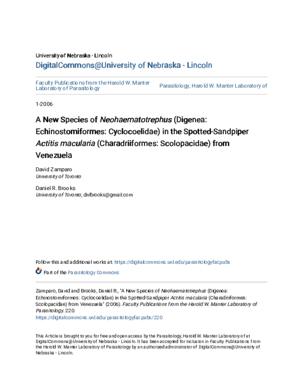 (PDF) A New Species of Neohaematotrephus (Digenea: Echinostomiformes ...