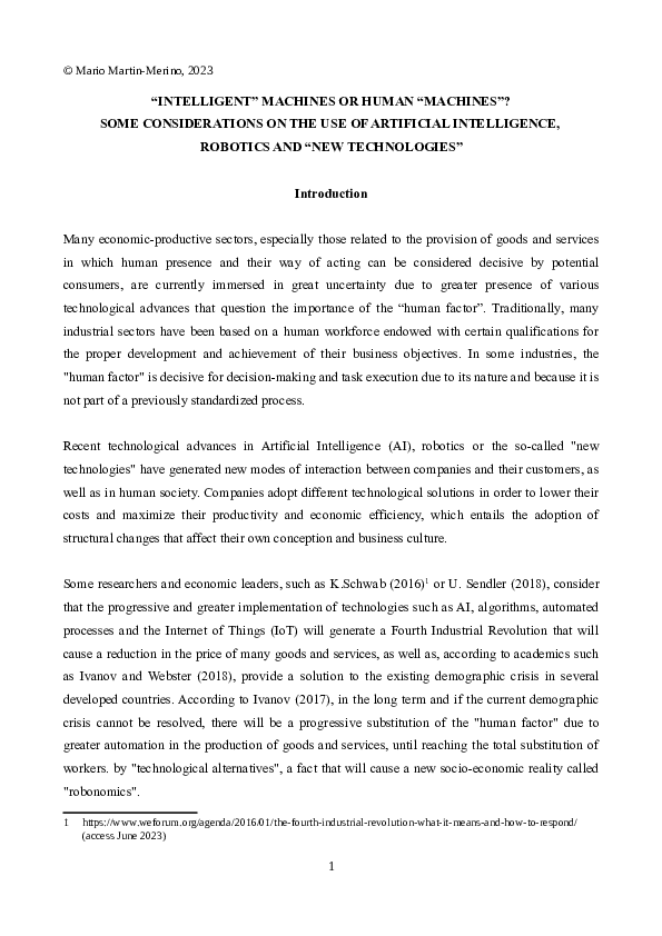 (PDF) “Intelligent” machines or human “machines”? Some considerations ...
