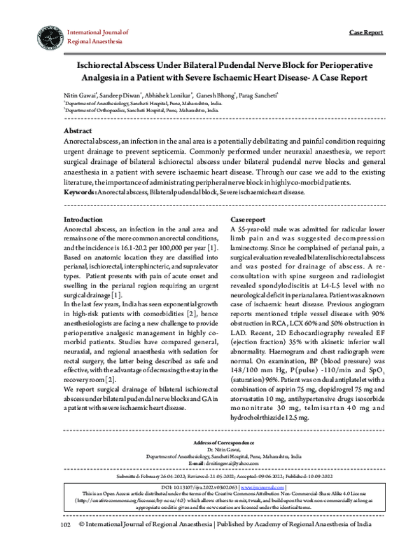 (PDF) Ischiorectal Abscess Under Bilateral Pudendal Nerve Block for ...