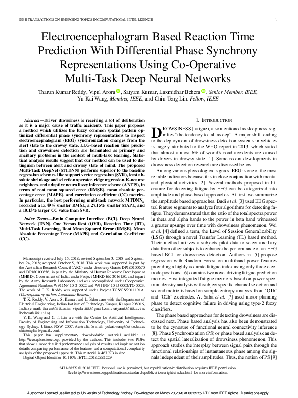 Pdf Electroencephalogram Based Reaction Time Prediction With