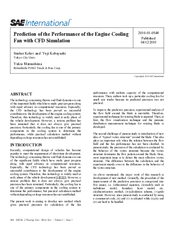 (PDF) Prediction of the Performance of the Engine Cooling Fan with CFD Simulation