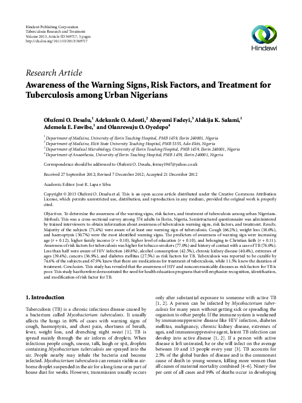(PDF) Awareness of the Warning Signs, Risk Factors, and Treatment for ...