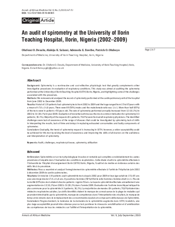 (PDF) An audit of spirometry at the University of Ilorin Teaching ...