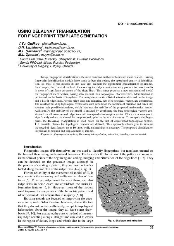 (PDF) Using Delaunay Triangulation for Fingerprint Template Generation