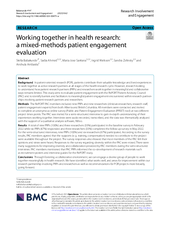 (PDF) Working together in health research: a mixed-methods patient ...