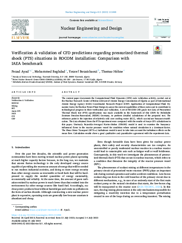 (PDF) Verification & validation of CFD predictions regarding pressurized thermal shock (PTS ...
