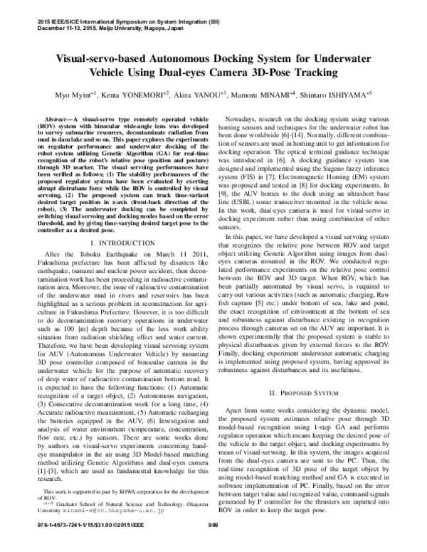 Pdf Visual Servo Based Autonomous Docking System For Underwater Vehicle Using Dual Eyes Camera