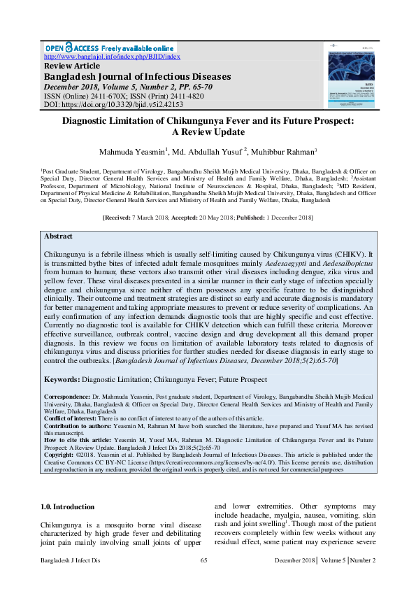 (PDF) Diagnostic Limitation of Chikungunya Fever and its Future ...